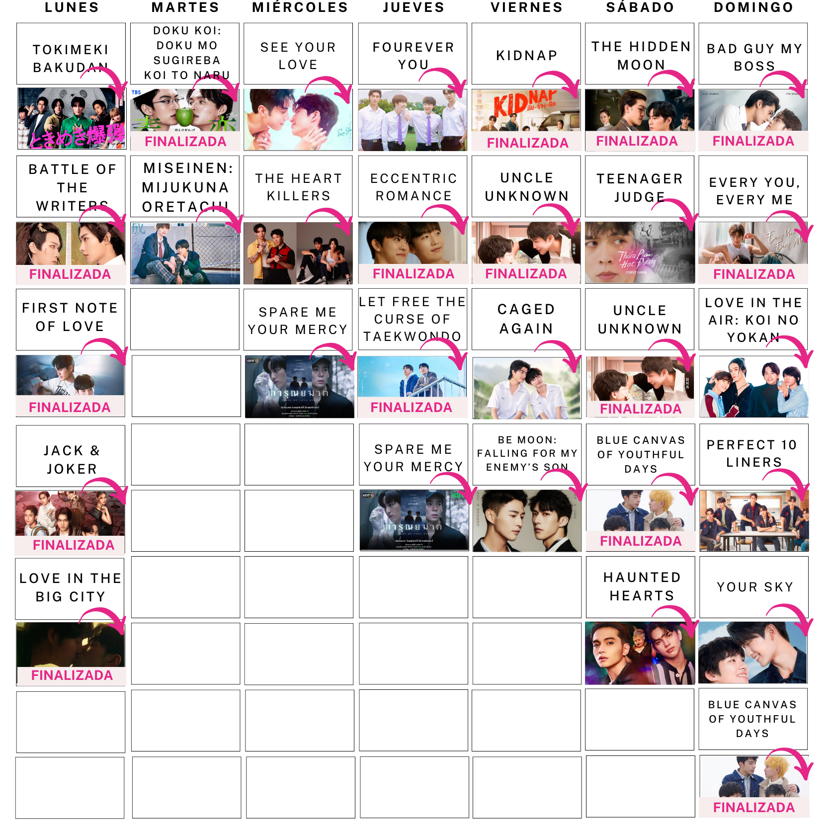 Calendario semanal de series BL: en emisión y próximos estrenos